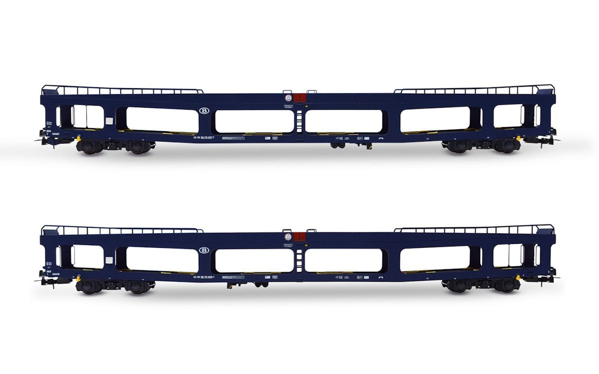 Jouef HJ4190 SNCB, set di 2 unità, carro DD DEV 66 per trasporto auto ...