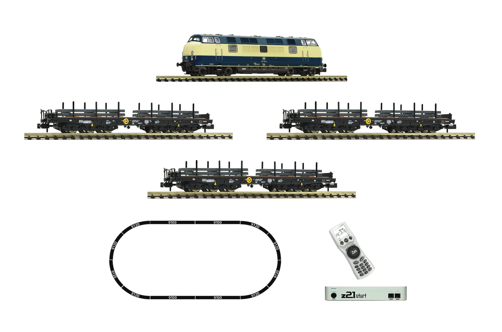 Fleischmann 931902 Start set digitale Z21 con locomotiva Diesel Gruppo 221 con treno merci delle ...